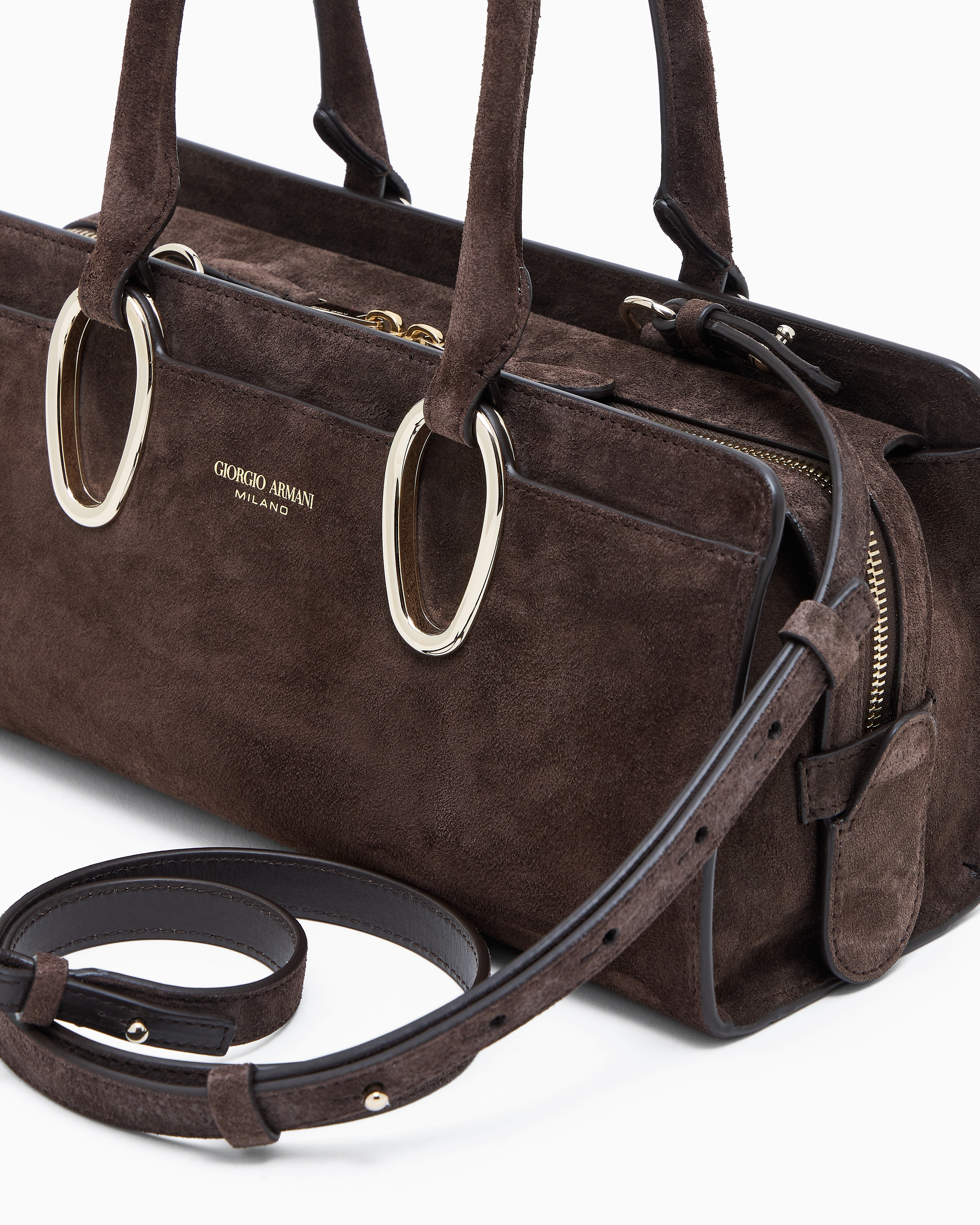 Giorgio Armani Suede Bauletto Bag - Brown | Editorialist