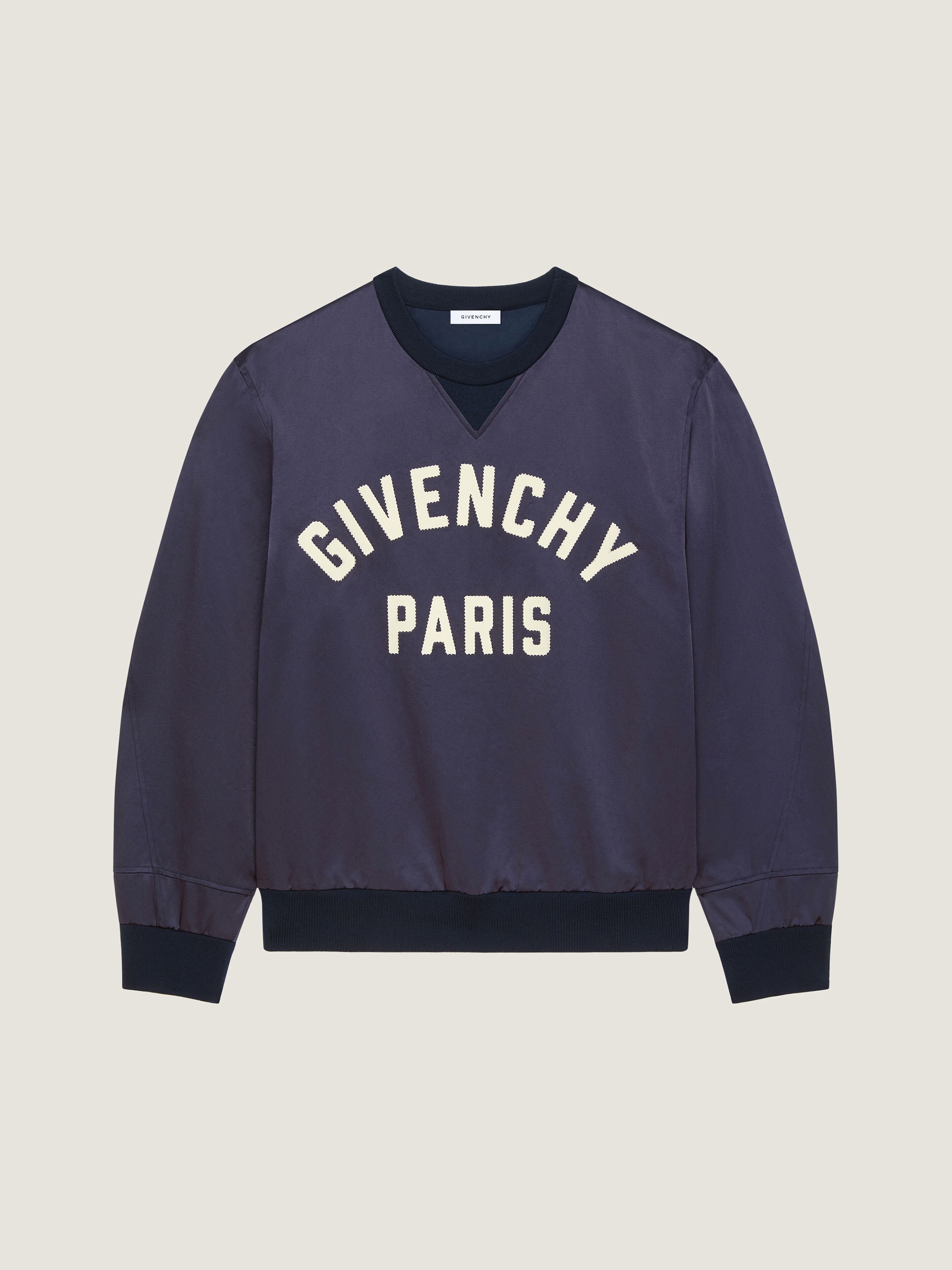Givenchy Paris Embroidered Satin Sweatshirt - Navy | Editorialist