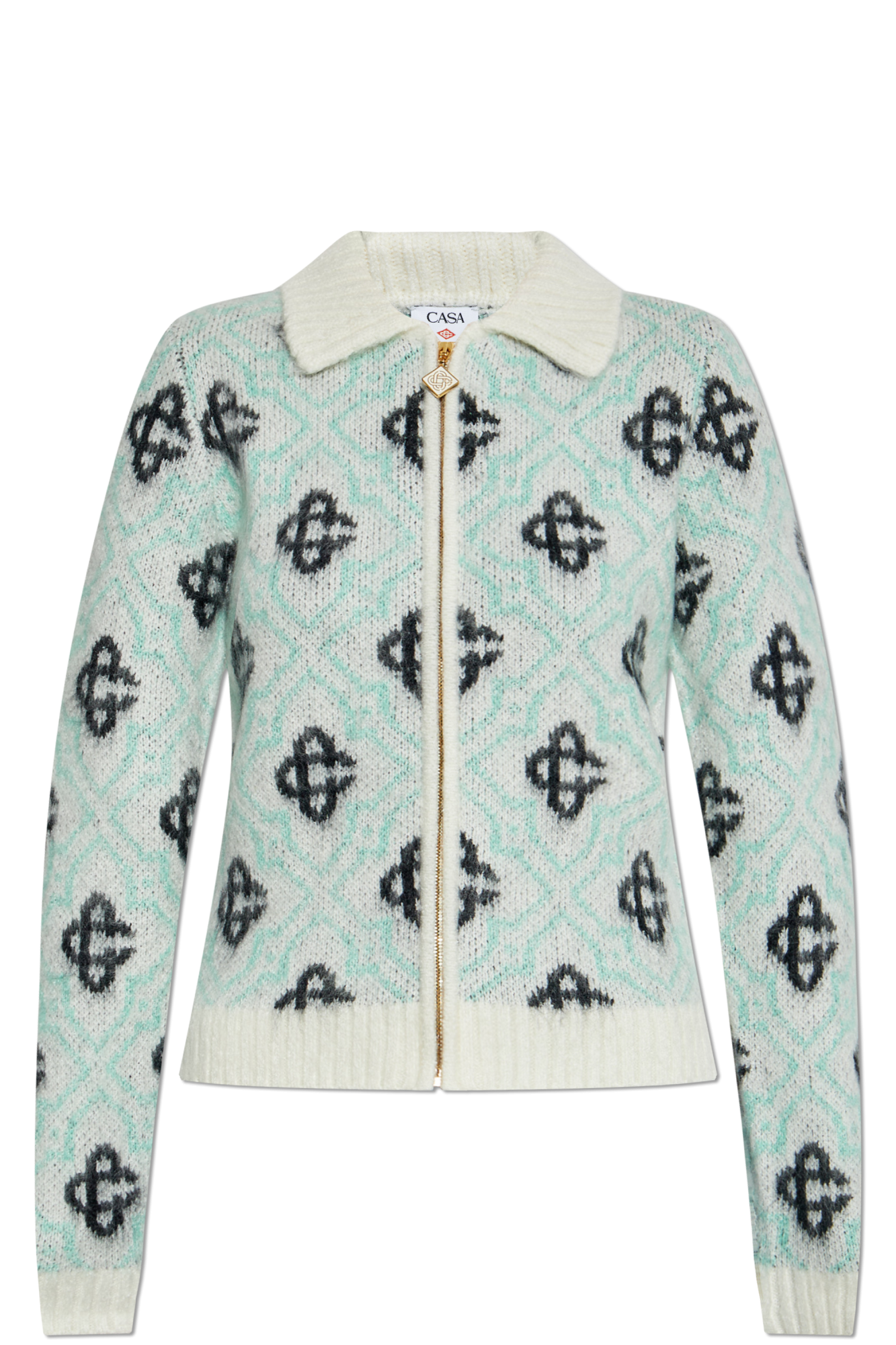 Casablanca Patterned Knit Cardigan In Green - 35% Off | Editorialist
