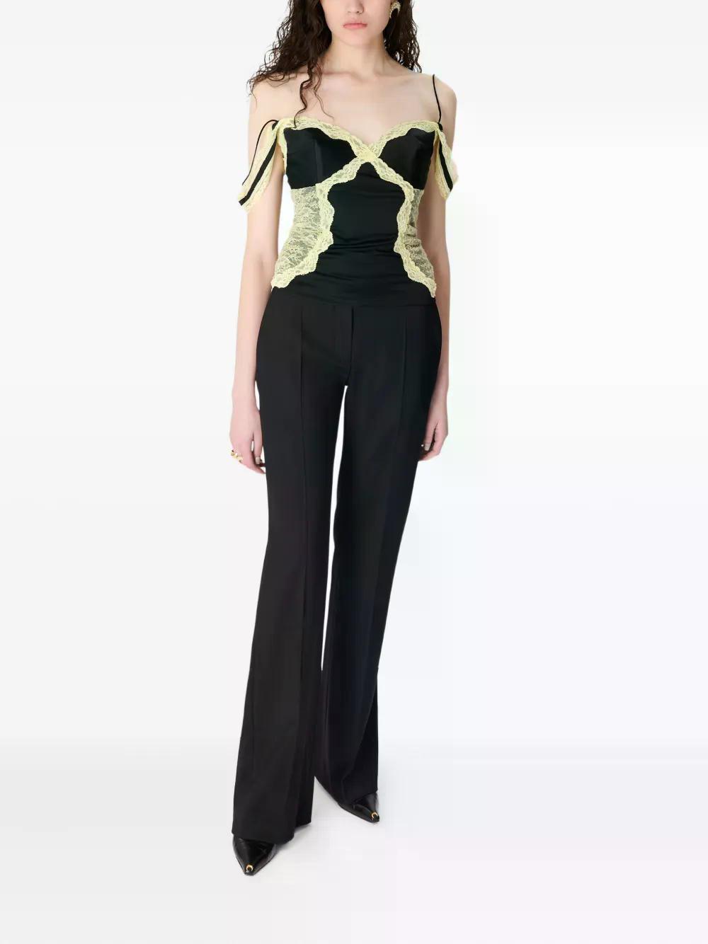 MARINE SERRE Marine Serre Lace-Trimmed Off-Shoulder Satin Top