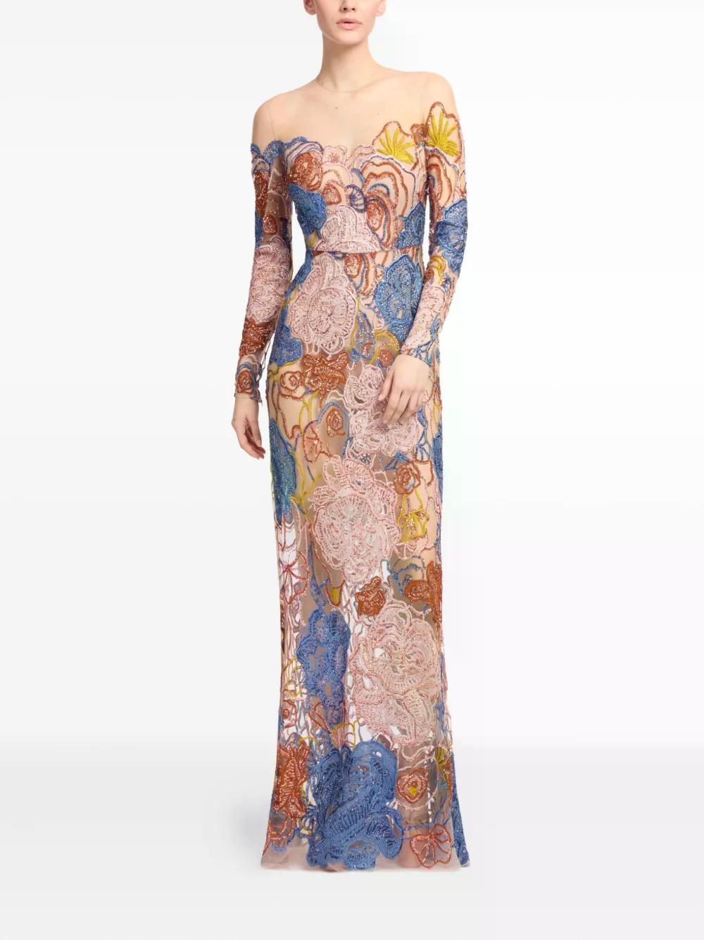 mac duggal all-over sequin floral embroidered maxi dress Floral Embroidered Denim Dress – Du Pareil Au Meme Ireland