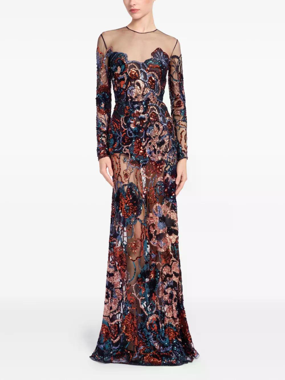 mac duggal all over sequin floral embroidered maxi dress Green Flutter Sleeve Floral Embroidered Net Gown main image 1