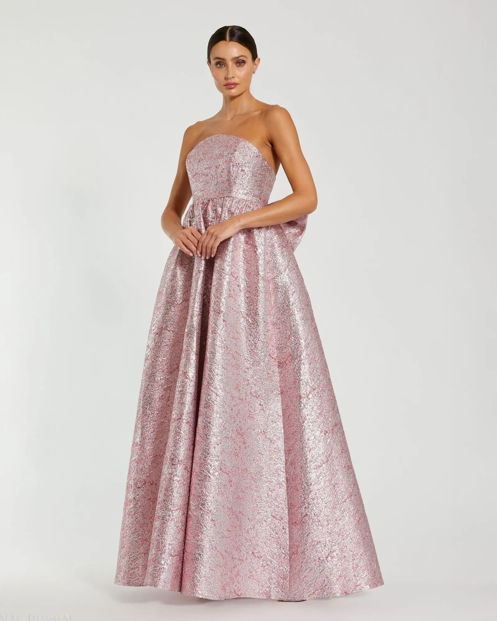 Mac Duggal Brocade One Shoulder Floral Gown With Bow - Pink Multi |  Editorialist