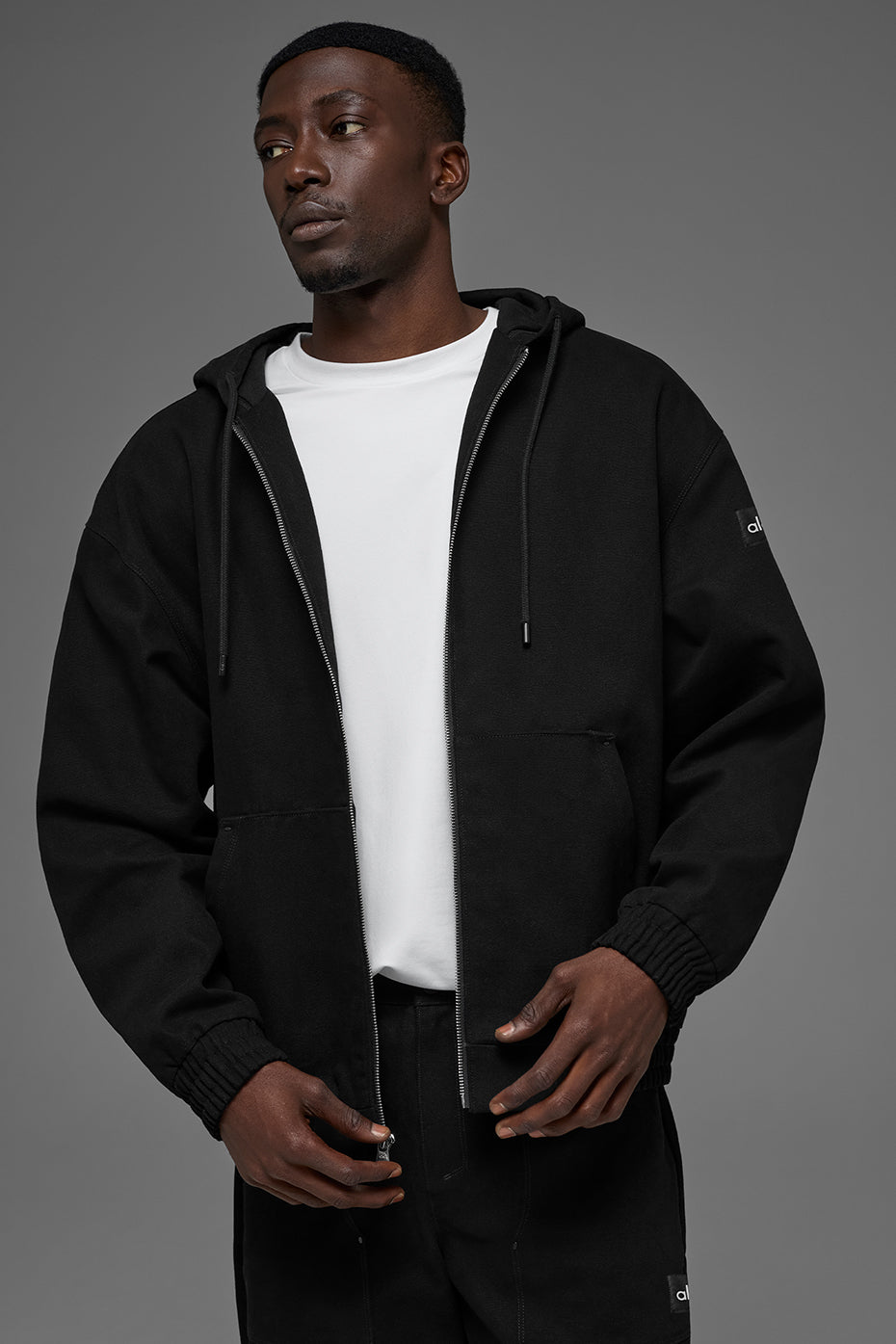 Alo Yoga Cotton Canvas Full-Zip Hoodie - Black | Editorialist