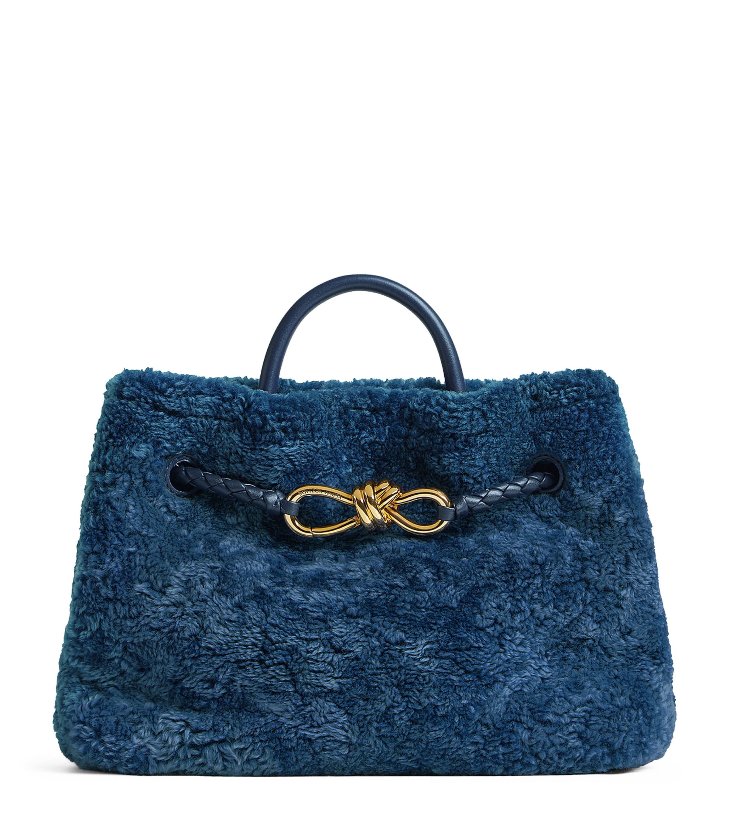 Bottega Veneta Small Shearling Andiamo Shoulder Bag - Blue | Editorialist