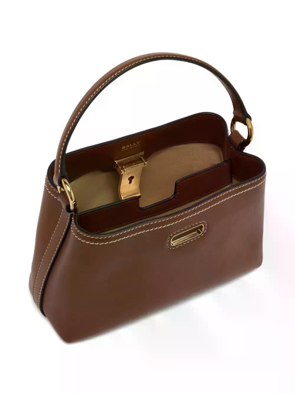 Bally Mini Lock Me Leather Tote - Brown - 31% Off | Editorialist
