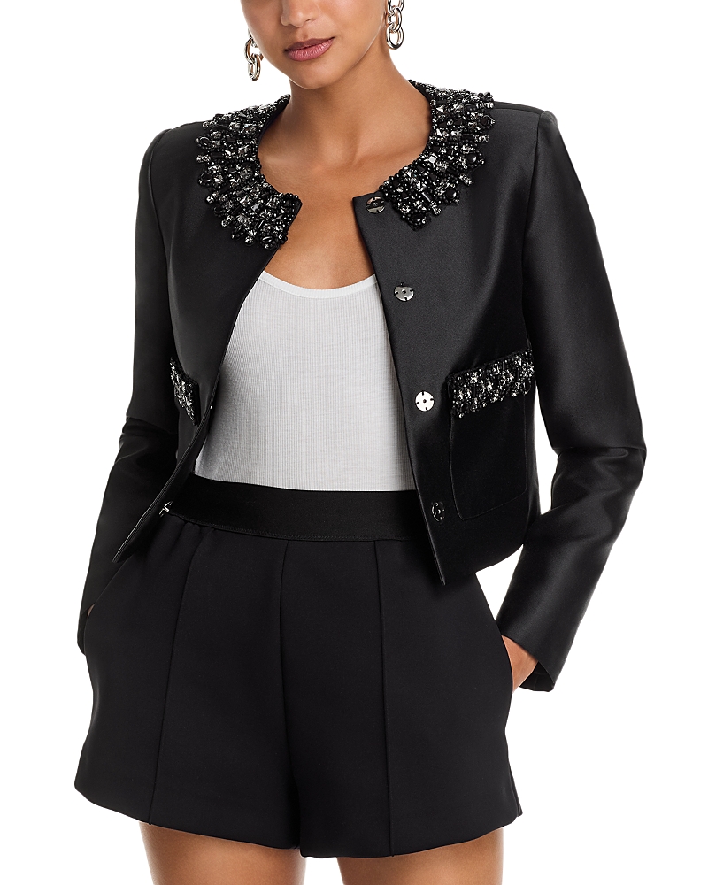 Self-Portrait Taffeta Embellished Trim Jacket In Black - 28