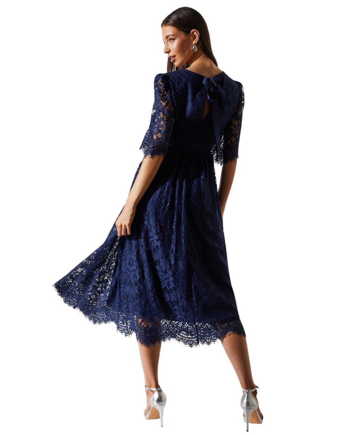 Coast Lace Short Sleeve Midi Dress In Navy - 25% Off | Editorialist Coast Lace Short Sleeve Midi Dress In Navy - 25% Off | Editorialist