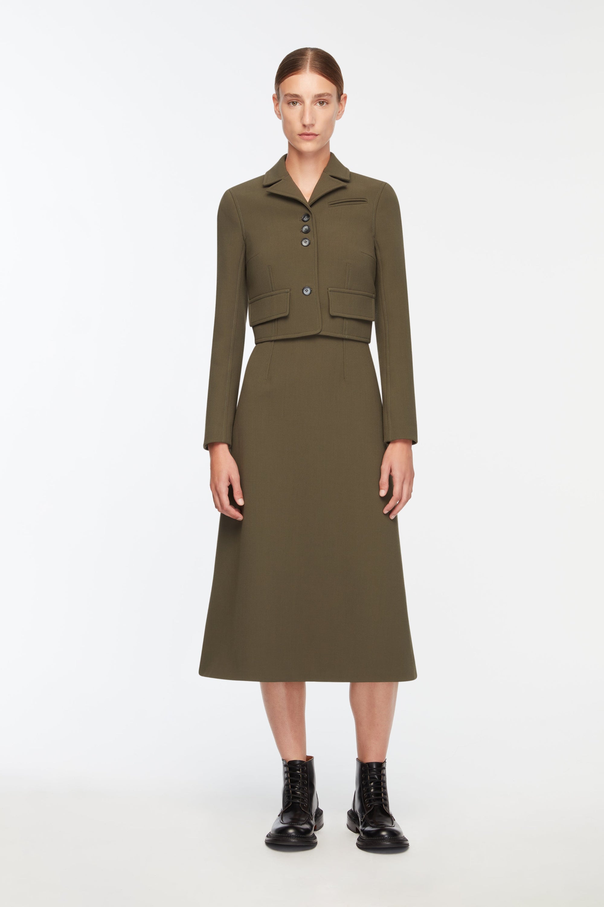 EMILIA WICKSTEAD Emilia Wickstead Chapel Cropped Jacket in Military Birdseye Suiting