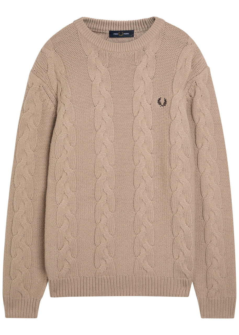 Fred Perry Logo Cable-Knit Wool-Blend Jumper - Cream | Editorialist