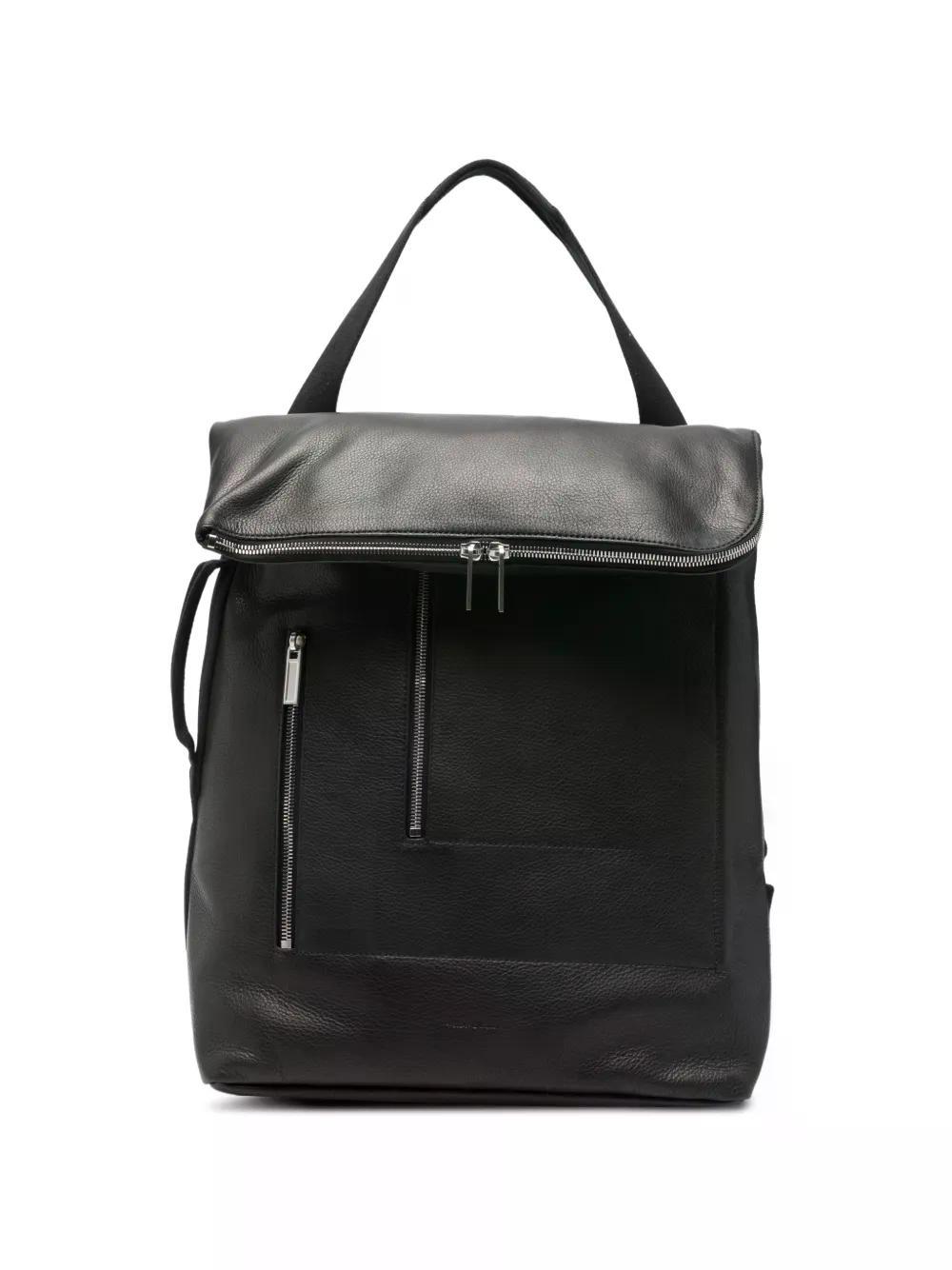 Rick Owens Black Leather Drawstring Backpack In 0908 Black/Pearl