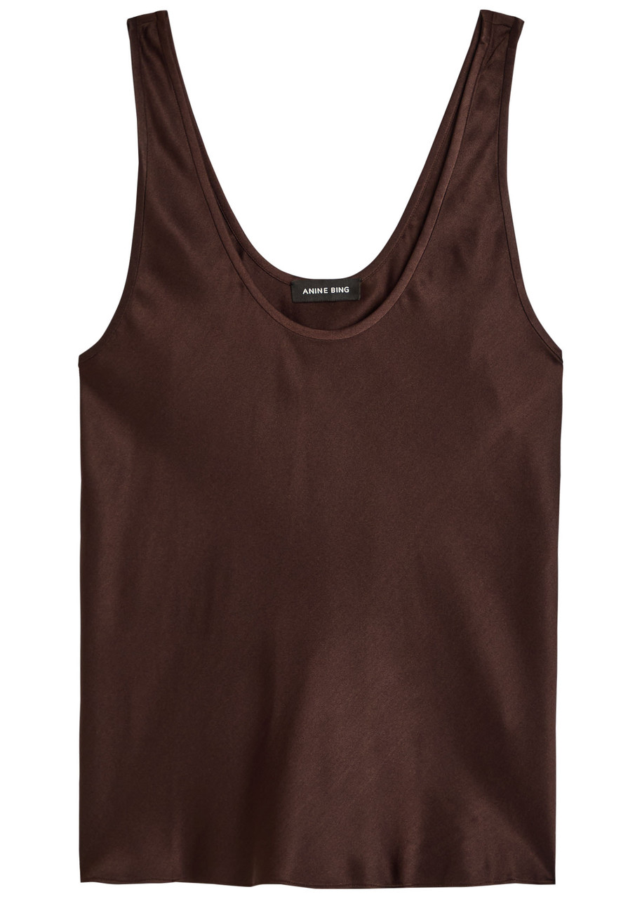 Anine Bing Lea Silk Tank Top - Dark Brown | Editorialist