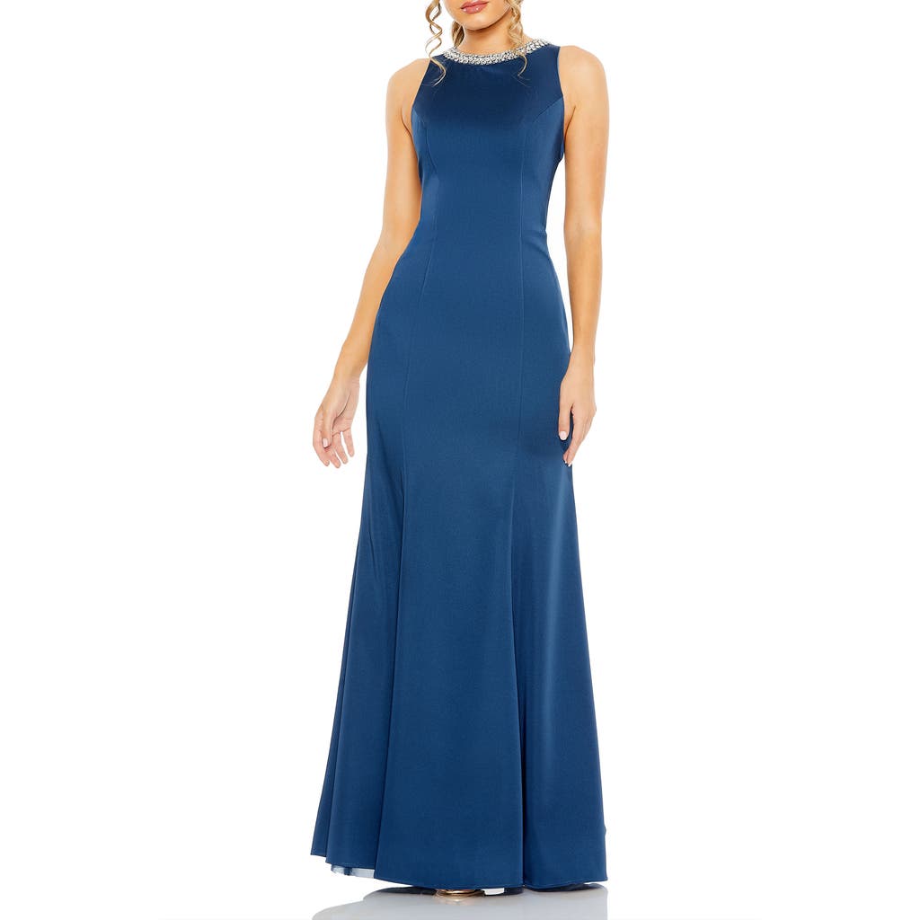 Mac Duggal Sleeveless Trumpet Gown With Embellished Neck - Ocean Blue ...