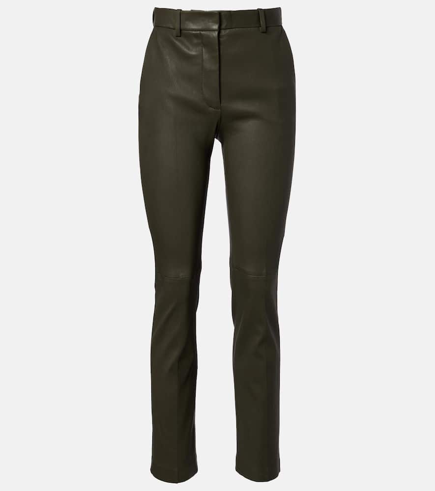 Joseph Leather Slim Pants - Green | Editorialist