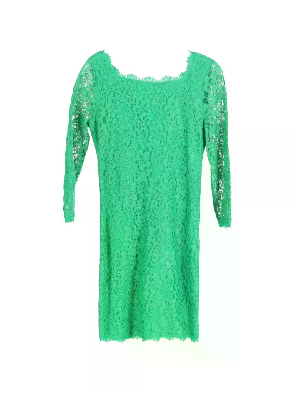 chinese dress ladies DIANE VON FURSTENBERG Size 4 Zarita Black Rayon Blend Lace Scoop Neck 3/4  Sleeves Dress – Sui Generis Designer Consignment main image 0