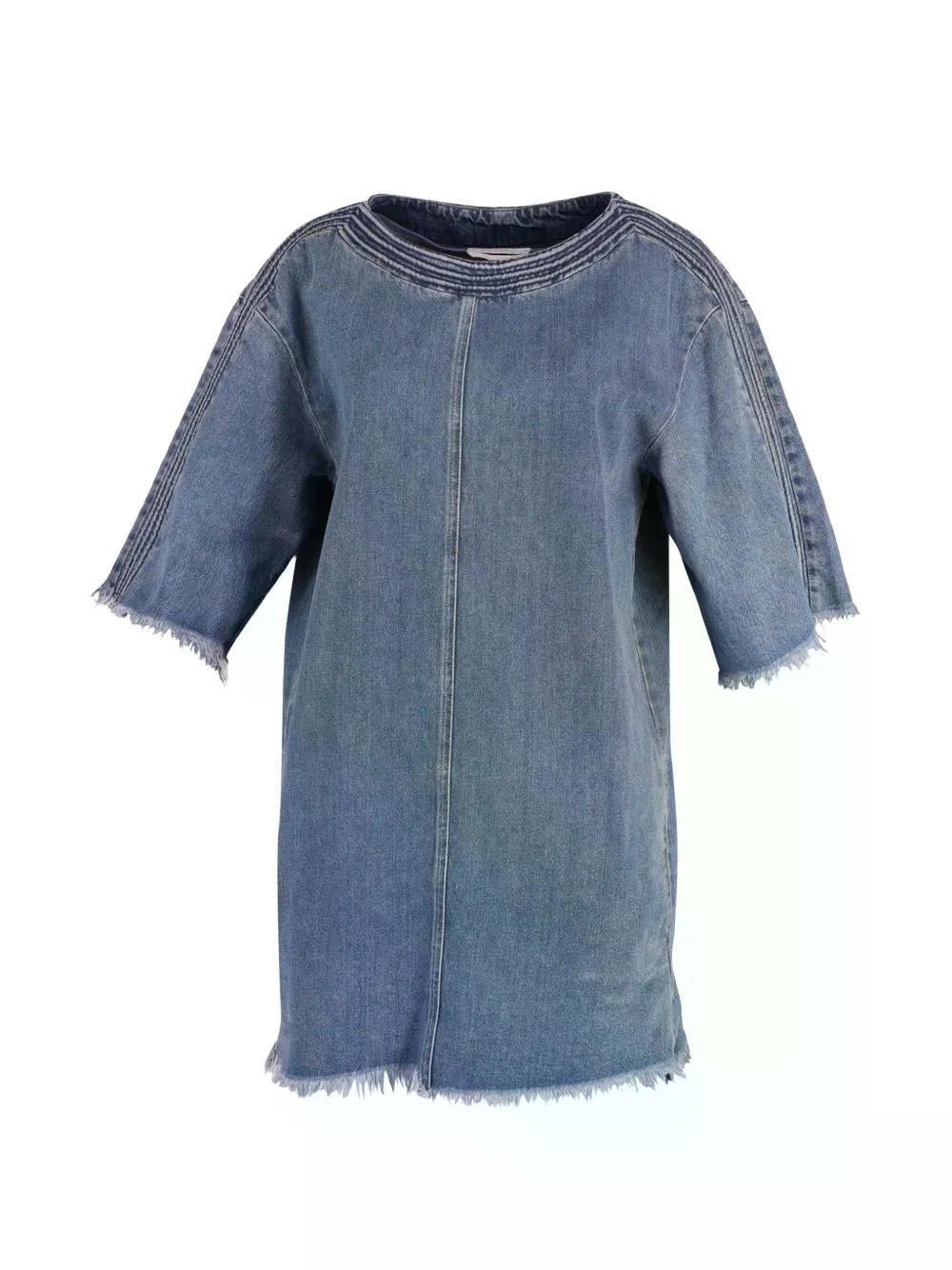 Chlo Frayed-Edge Denim Dress - Blue | Editorialist