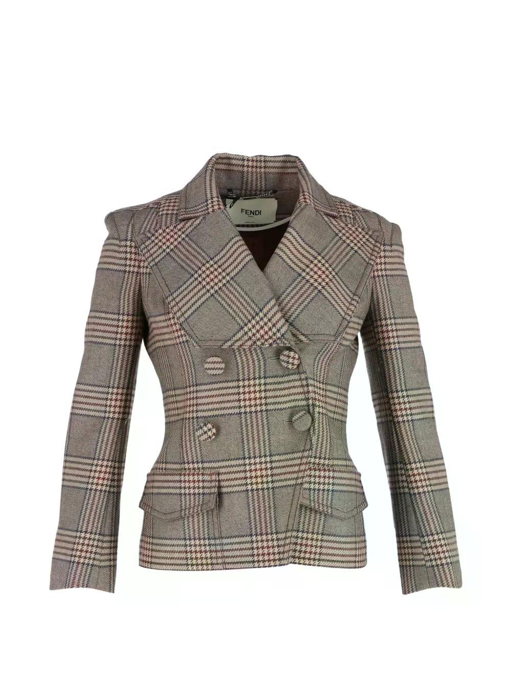 Fendi Prince Wales Checked Double-Breasted Jacket - Grey | Editorialist