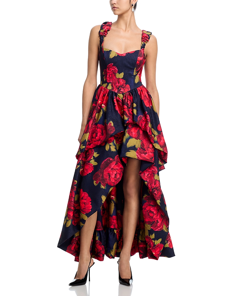 Aqua Sweetheart Neck High-Low Gown - Navy/Red | Editorialist