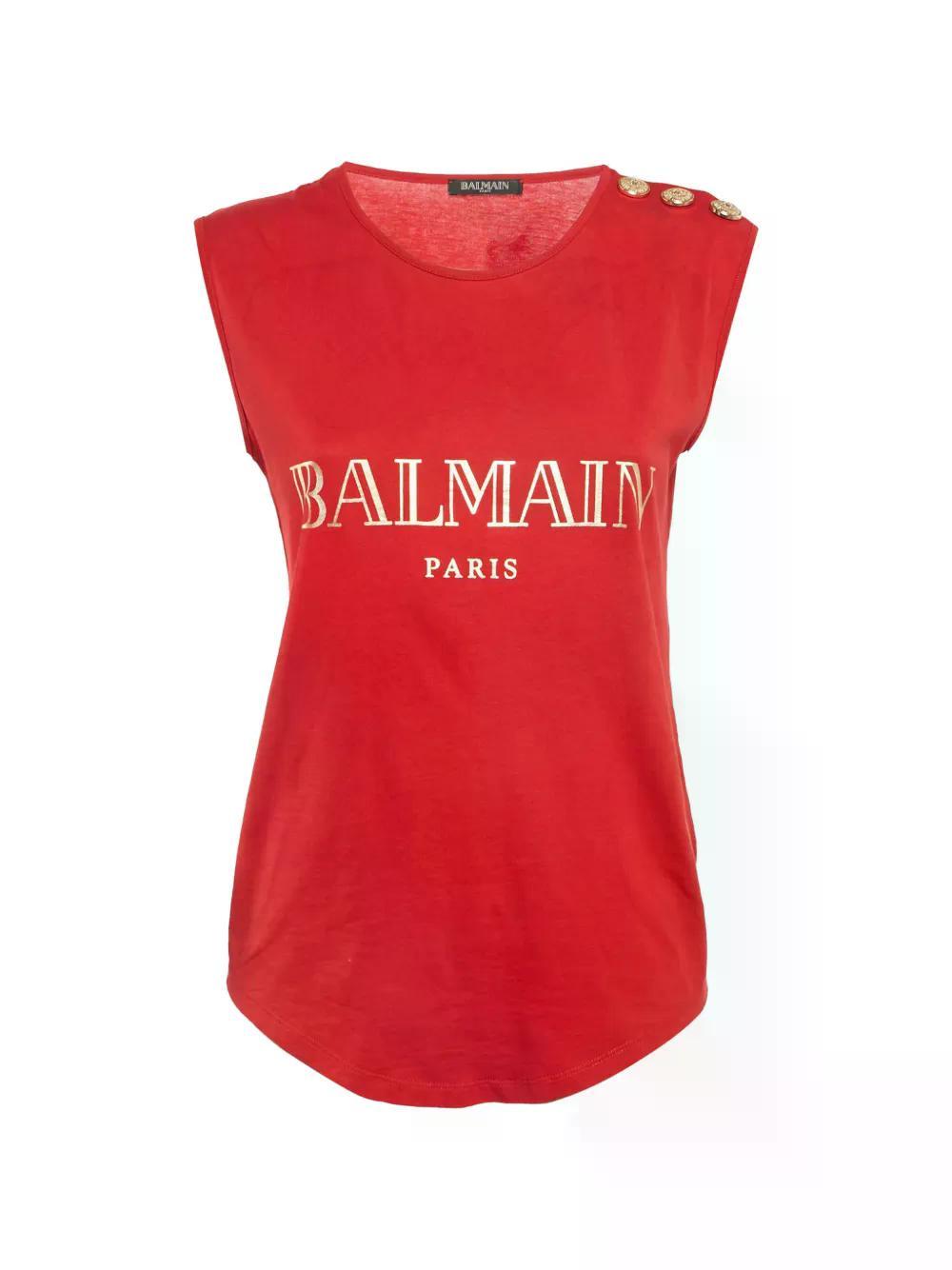 Balmain Cotton Button Top - Red | Editorialist