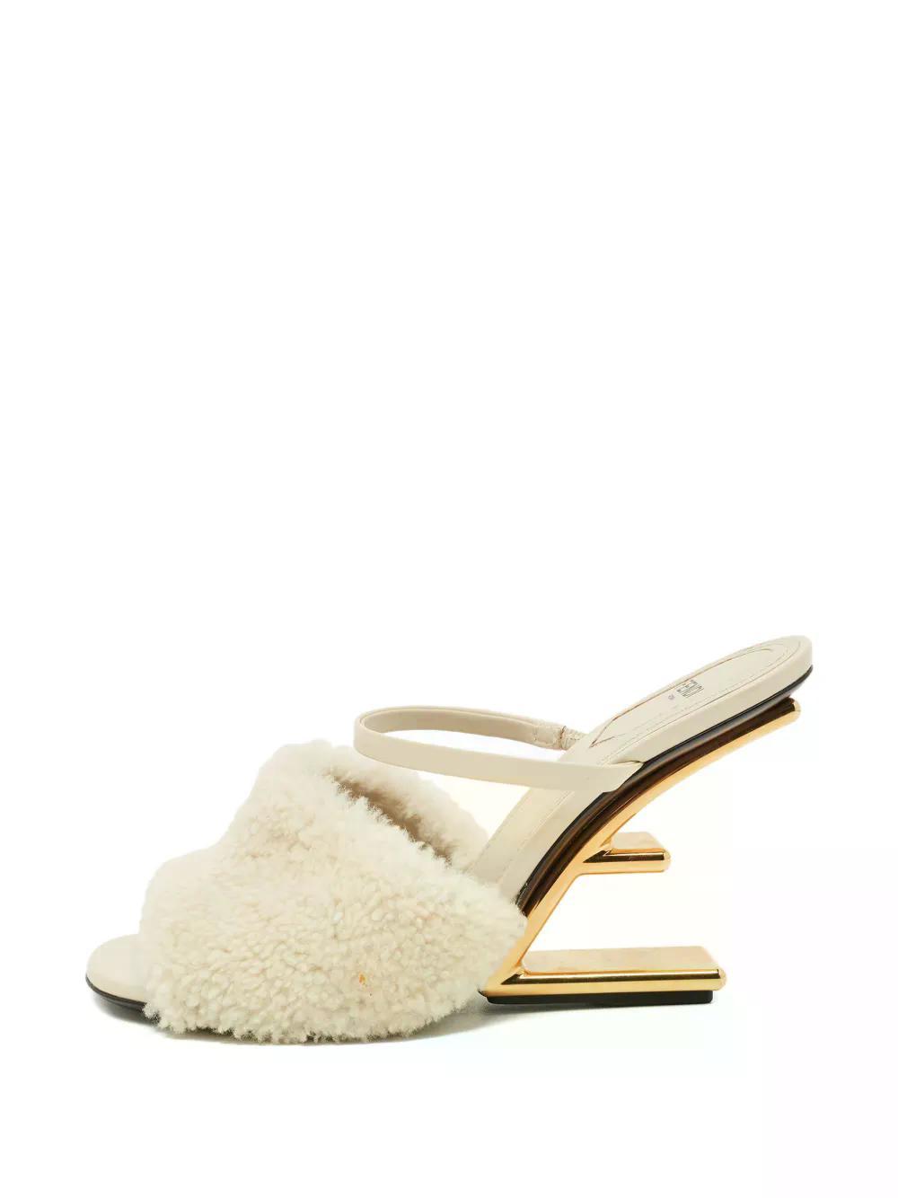 Fendi First Shearling Sandals - Neutrals | Editorialist