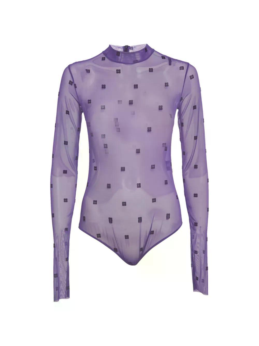 Givenchy Logo Mesh Bodysuit - Purple | Editorialist
