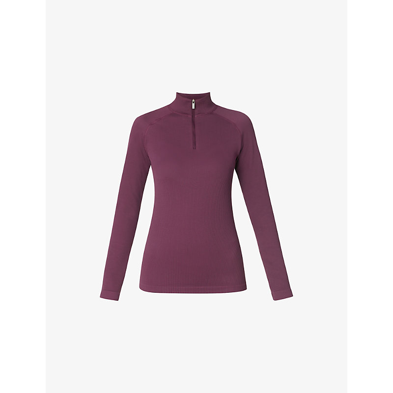 Sweaty Betty Ribbed Chevron Half-Zip Base Layer Ski Top - Plum Purple ...