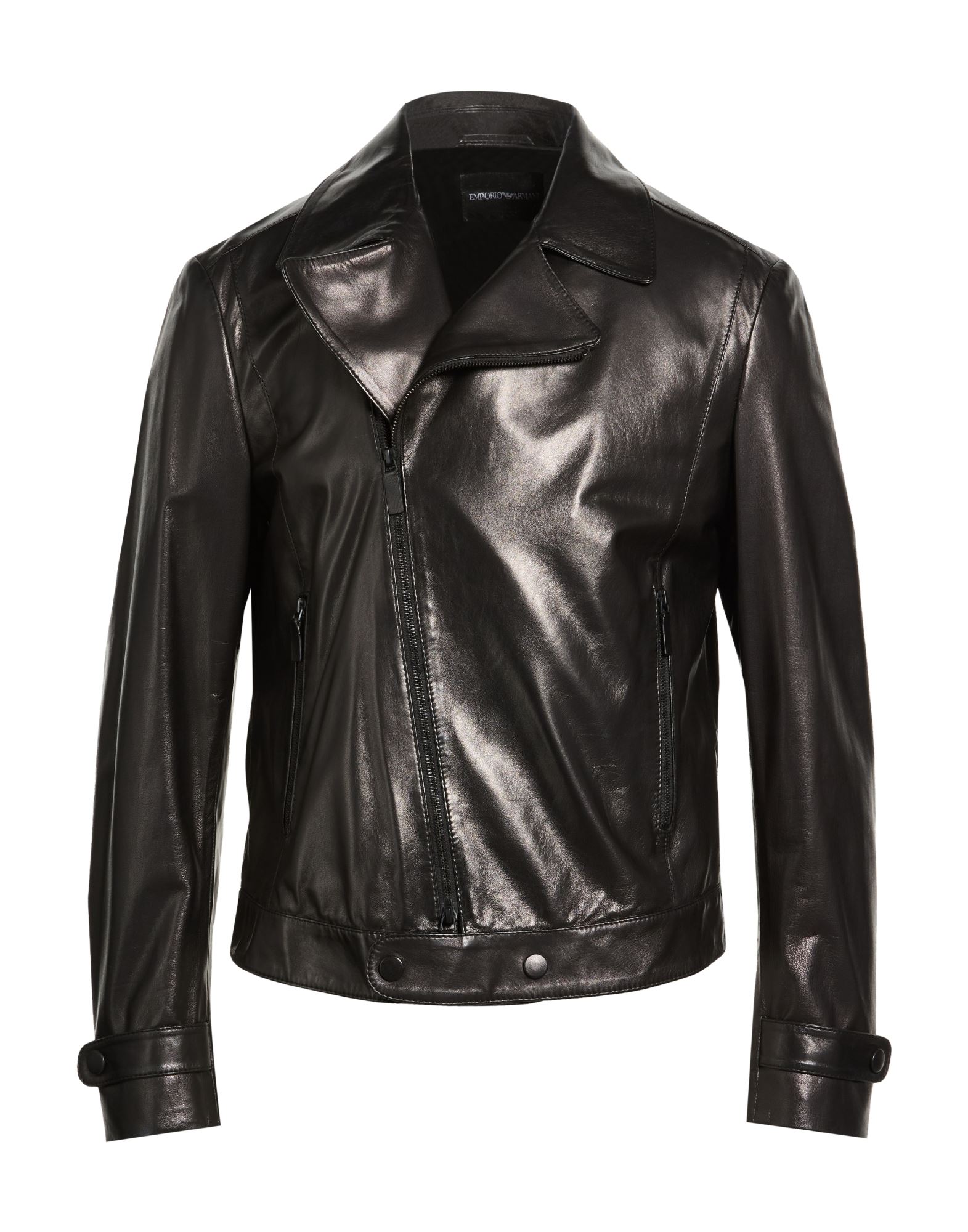 Emporio Armani Diagonal-Zip Leather Biker Jacket - Black - 46% Off Emporio Armani Diagonal-Zip Leather Biker Jacket - Black - 46% Off