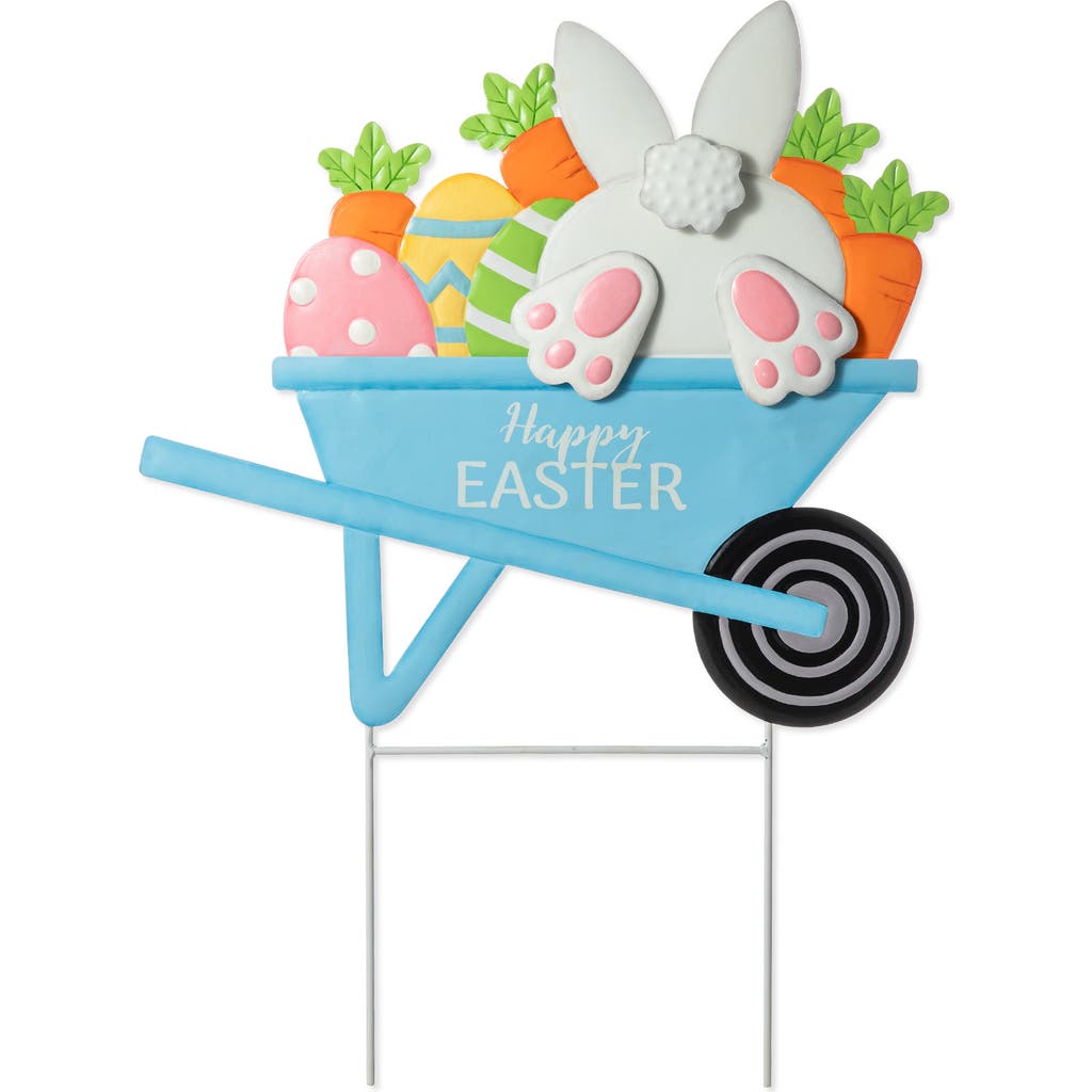 Glitzhome 24"H Easter Metal Wheel Barrow Yard Stake - Blue | Editorialist