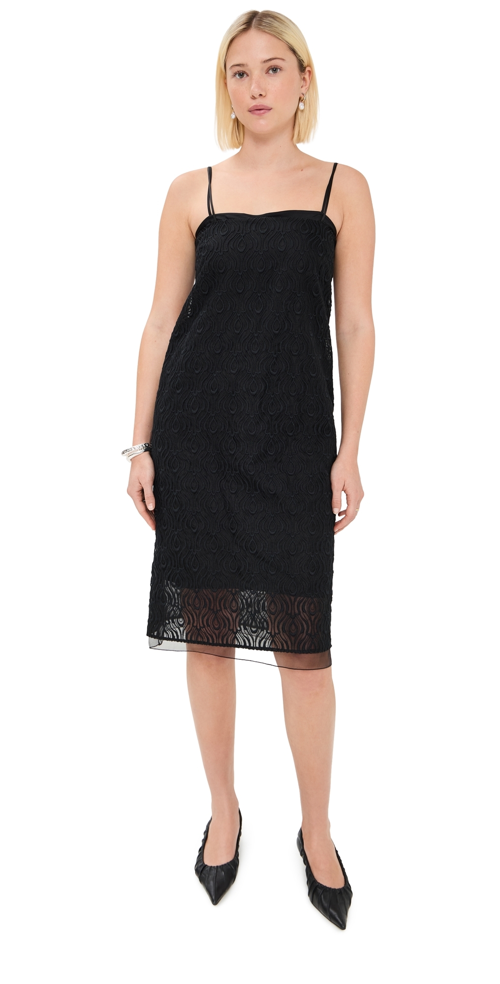 ANOTHER TOMORROW Another Tomorrow Embroidered Square Neck Sleeveless Dress