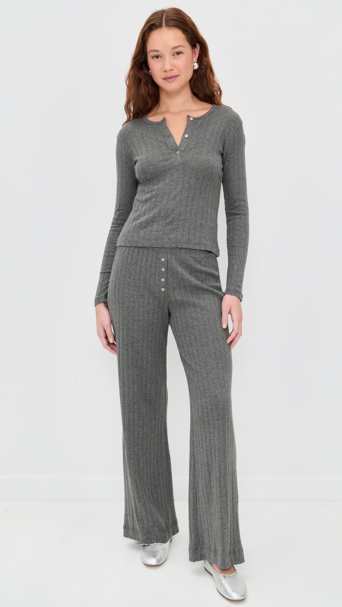 LESET Leset Pointelle Long Sleeve Henley Tee