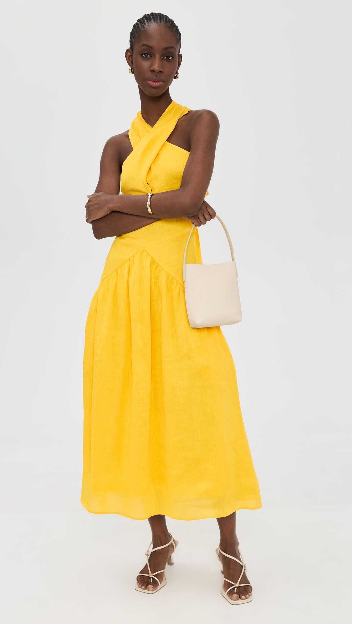 Merlette Verena Topstitched Linen Midi Dress - Navy | Editorialist