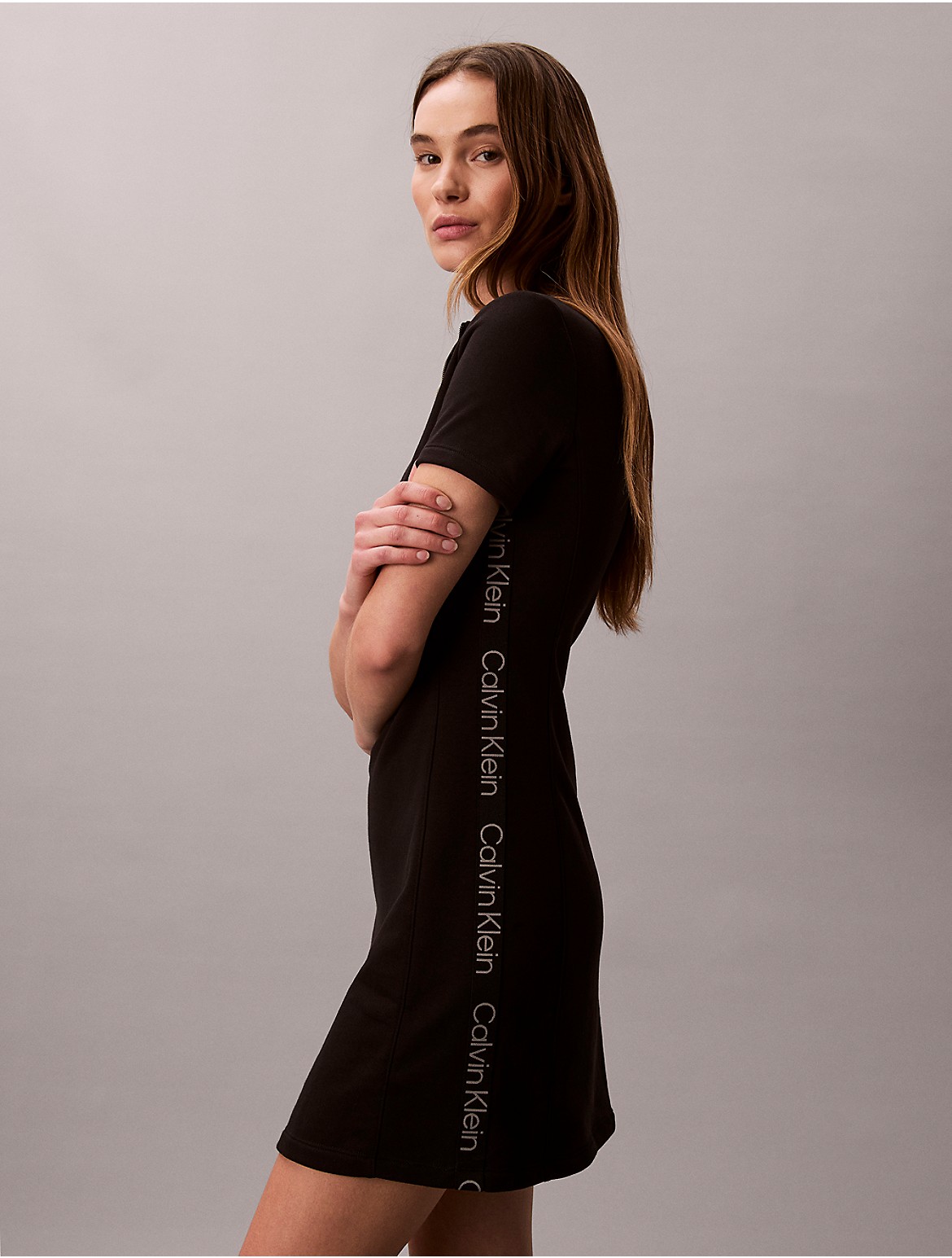 Calvin Klein French Terry Quarter Zip Mini Dress In Black - 50% Off |  Editorialist