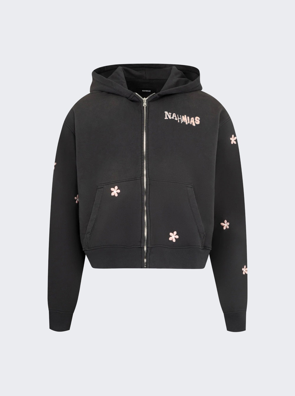 Nahmias Flower Groms Zip-Up Hoodie Aged Fleece - Black | Editorialist