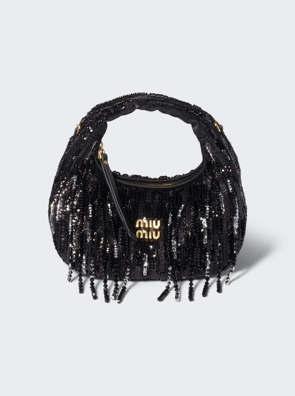 Miu Miu Wander Satin Mini-Bag With Crystal And Sequin Fringe