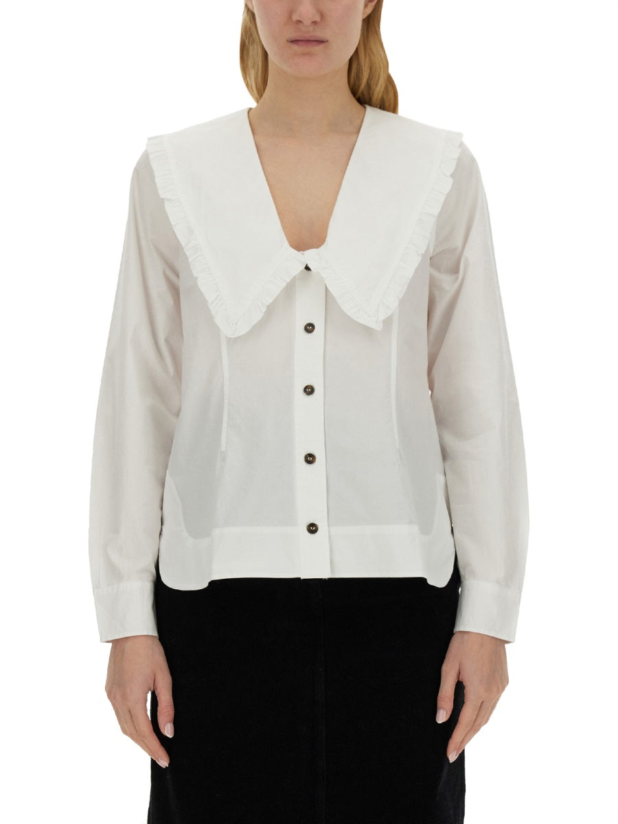 Ganni Peter Pan Collar Shirt - White | Editorialist