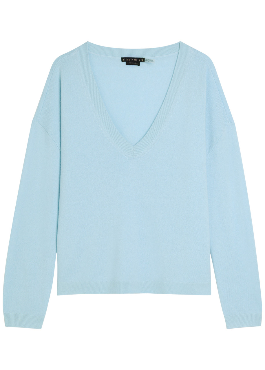 Alice + Olivia Williams V-Neck Cashmere-Blend Jumper - Blue | Editorialist