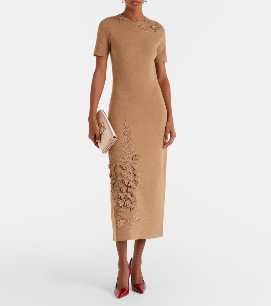 OSCAR DE LA RENTA Oscar de la Renta Foxgloves Wool-Blend Midi Dress