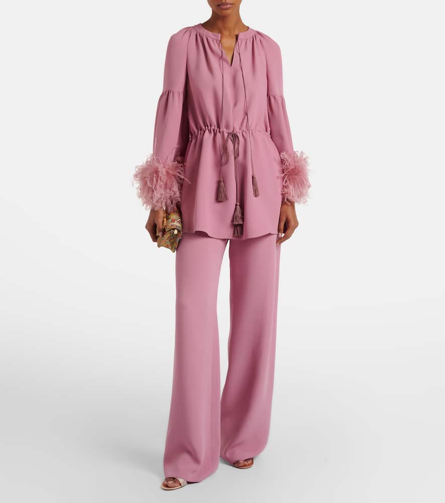VALENTINO Cady Couture Feather-Trimmed Tunic