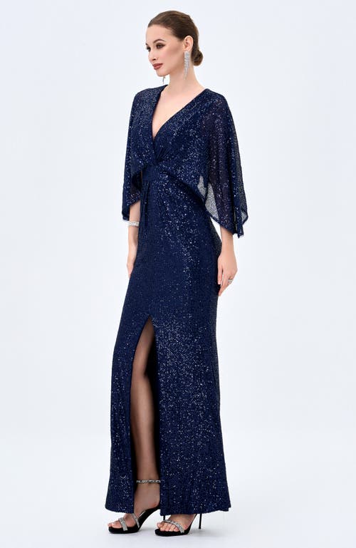 BARIANO Oprah Cape Sequin Gown