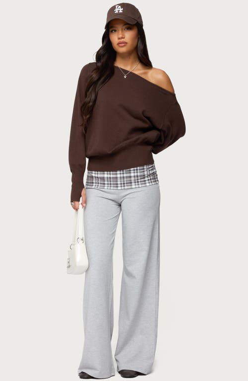 EDIKTED Plaid Fold-Over Wide-Leg Pants