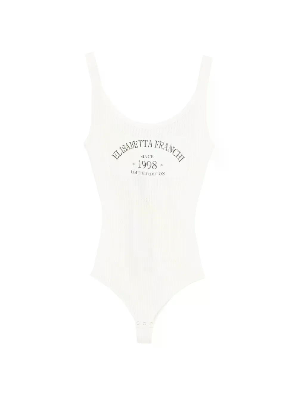 ELISABETTA FRANCHI Elisabetta Franchi Ribbed Knit Bodysuit with Logo Print