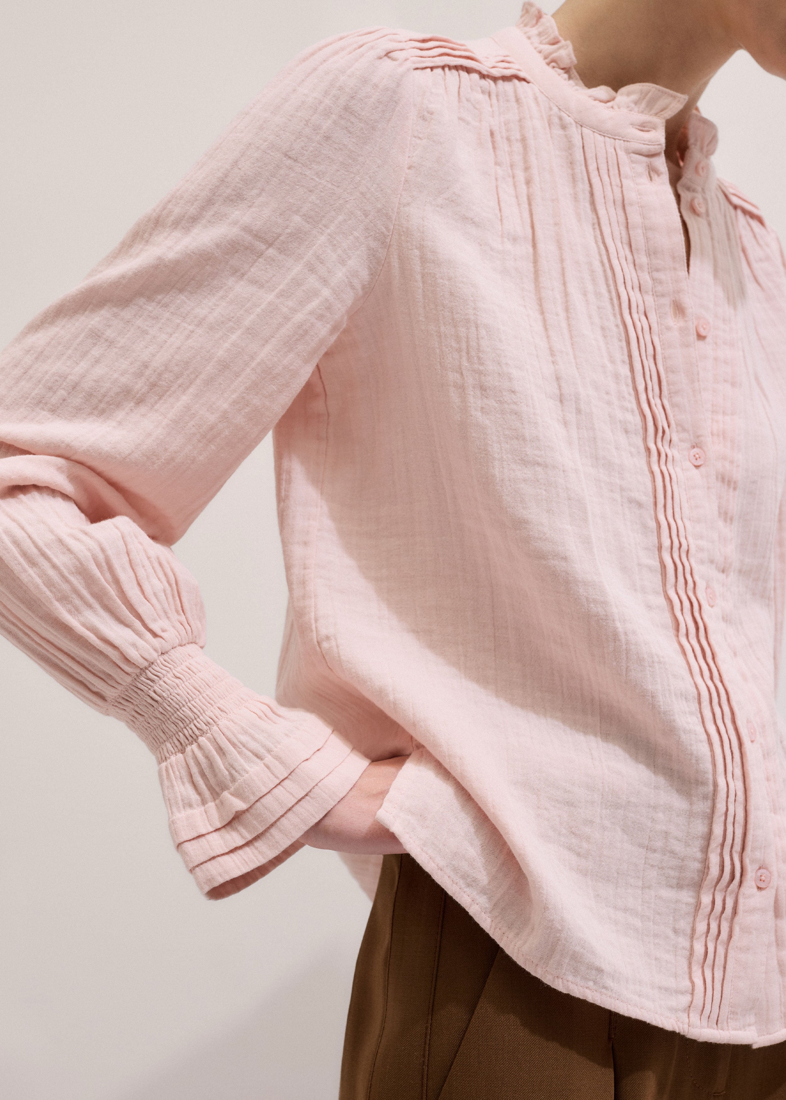 Me+Em Cheesecloth Pleat Detail Blouse - Blush Pink | Editorialist