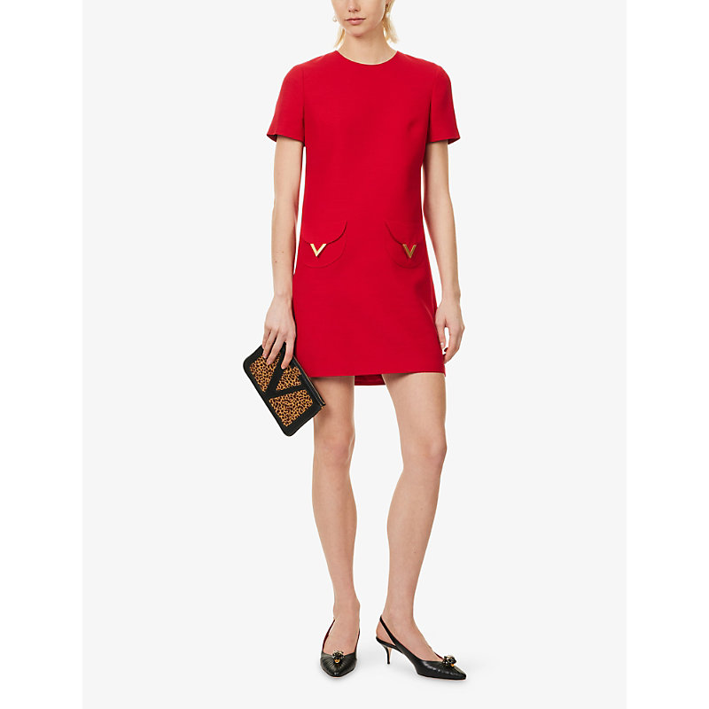 VALENTINO Pocket-Front Short-Sleeve Midi Dress