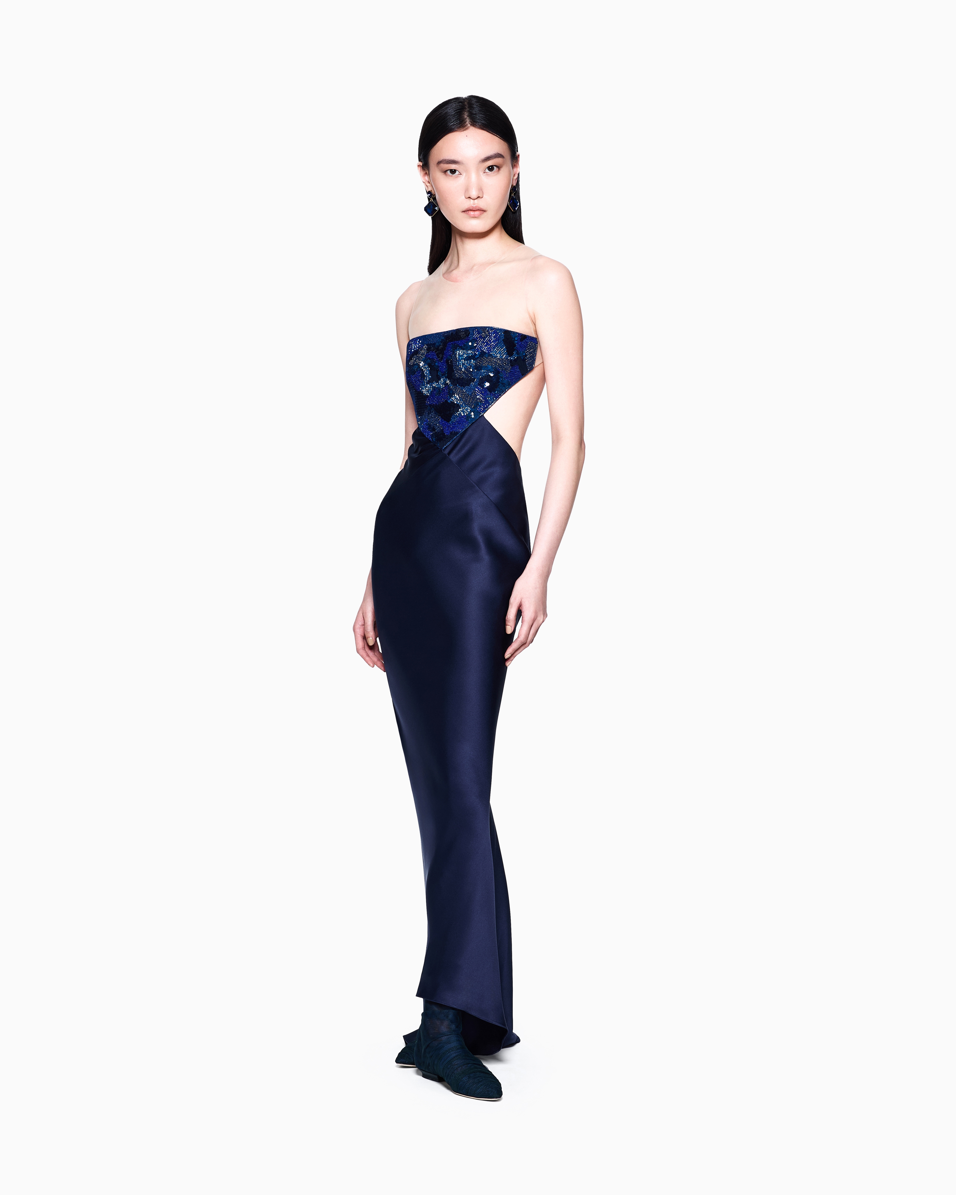 GIORGIO ARMANI Long Silk Dress with Embroidery