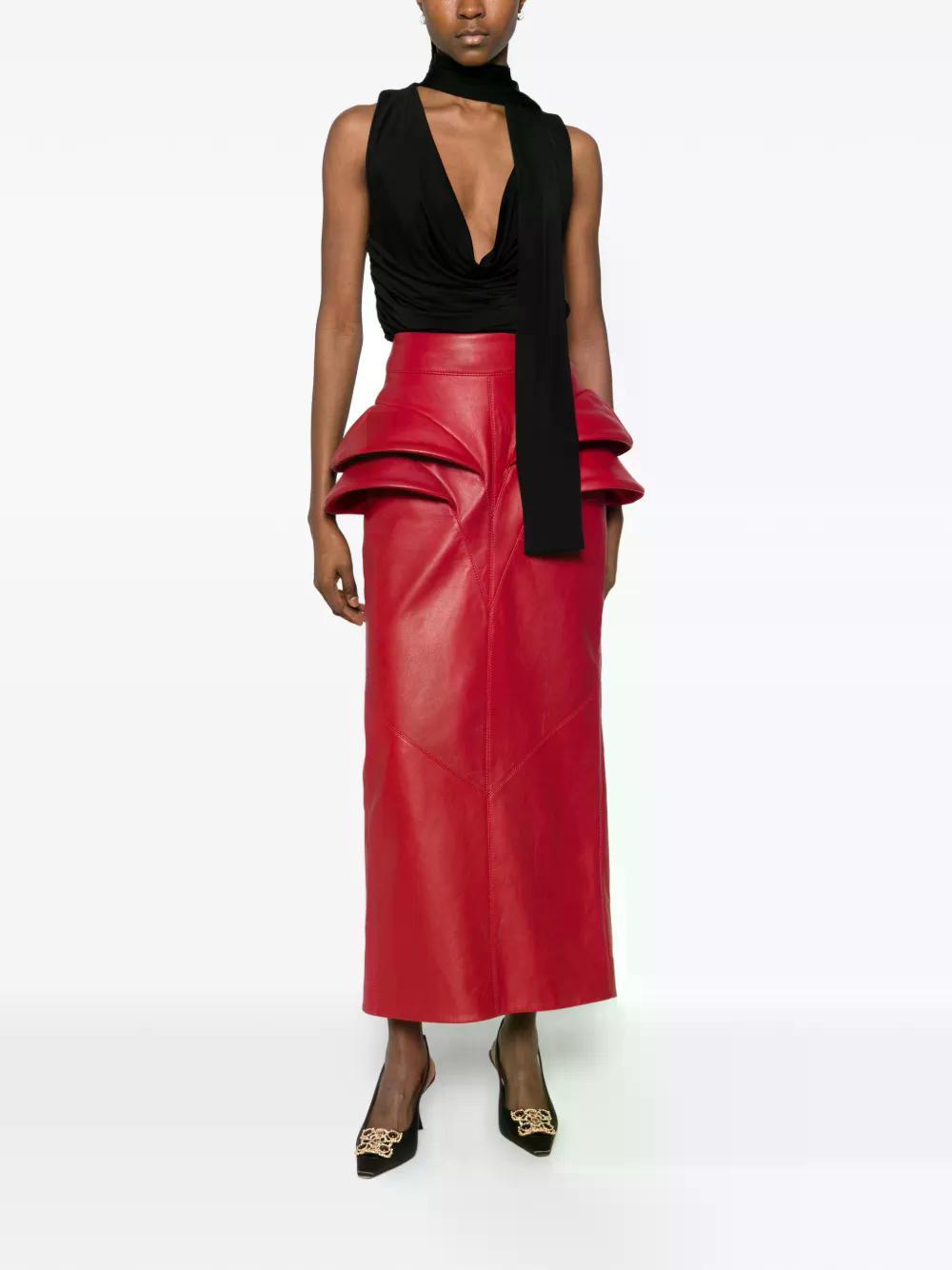 MITILIANE COUTURE Leather Maxi Skirt with Side Detail