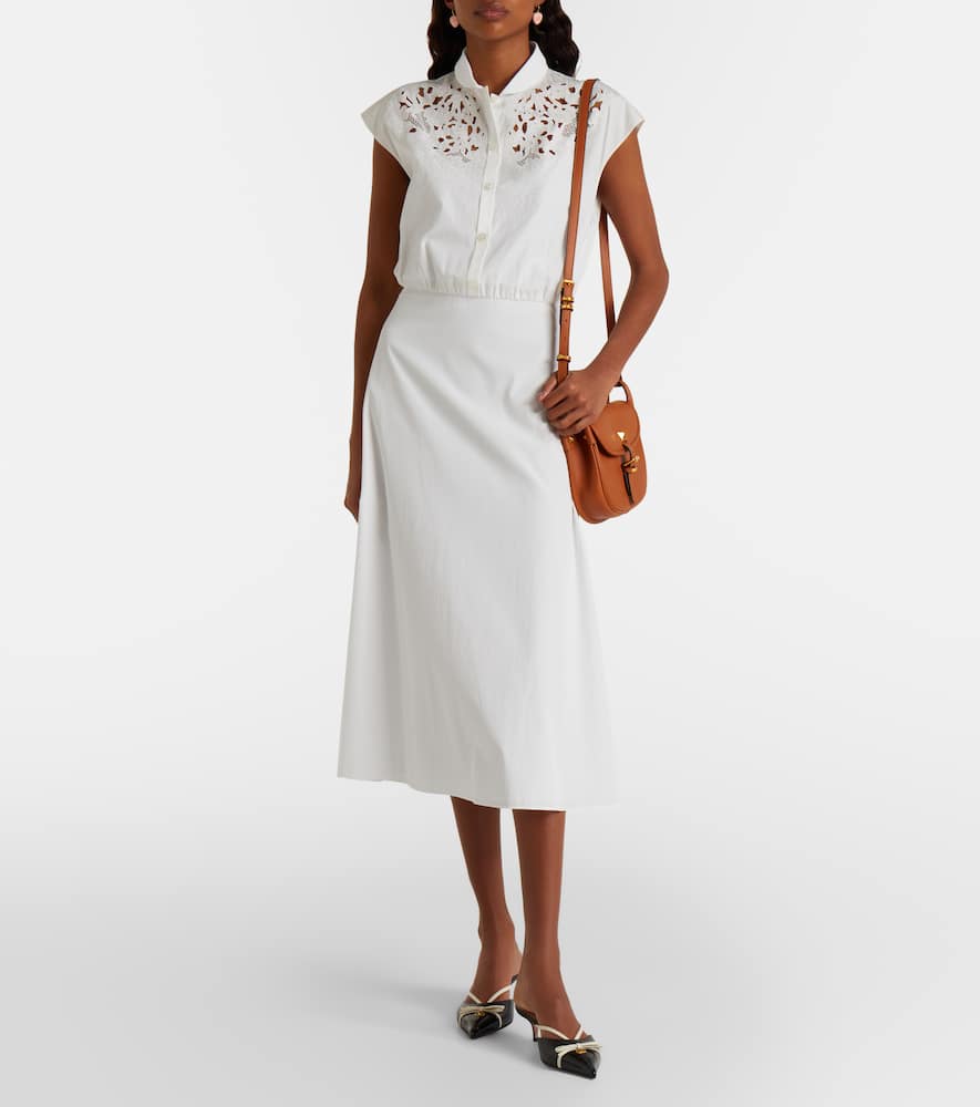 VALENTINO Guipure Lace-Trimmed Cotton Midi Dress