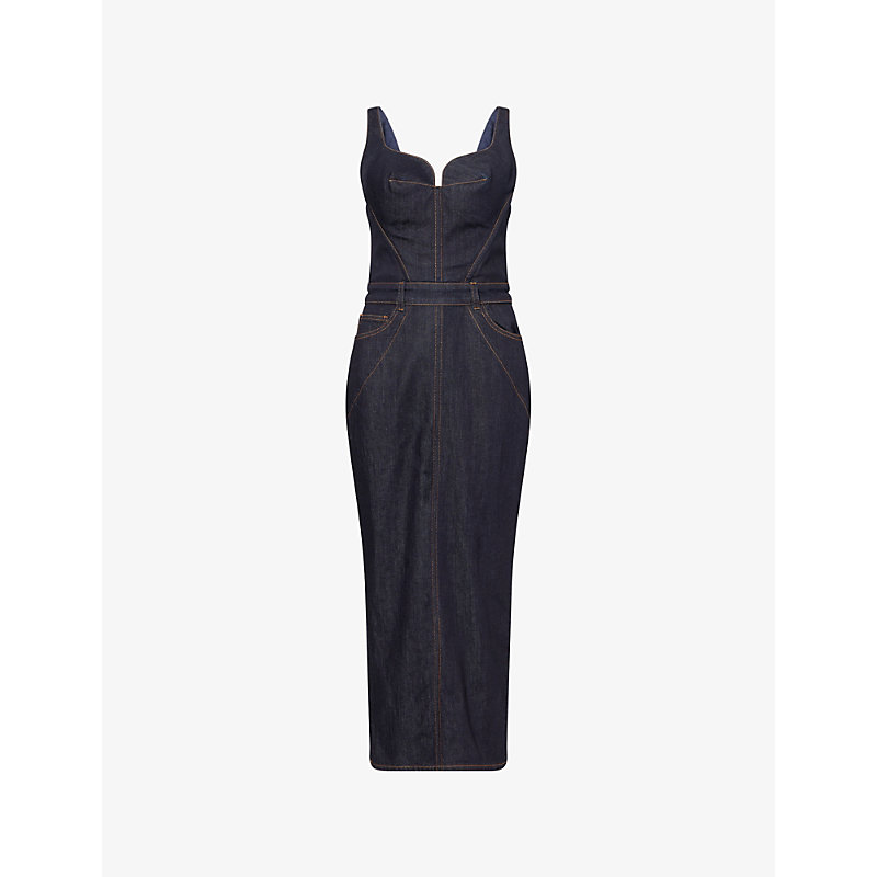 Givenchy Contrast-Stitch Panelled Denim Midi Dress - Dark Blue ...