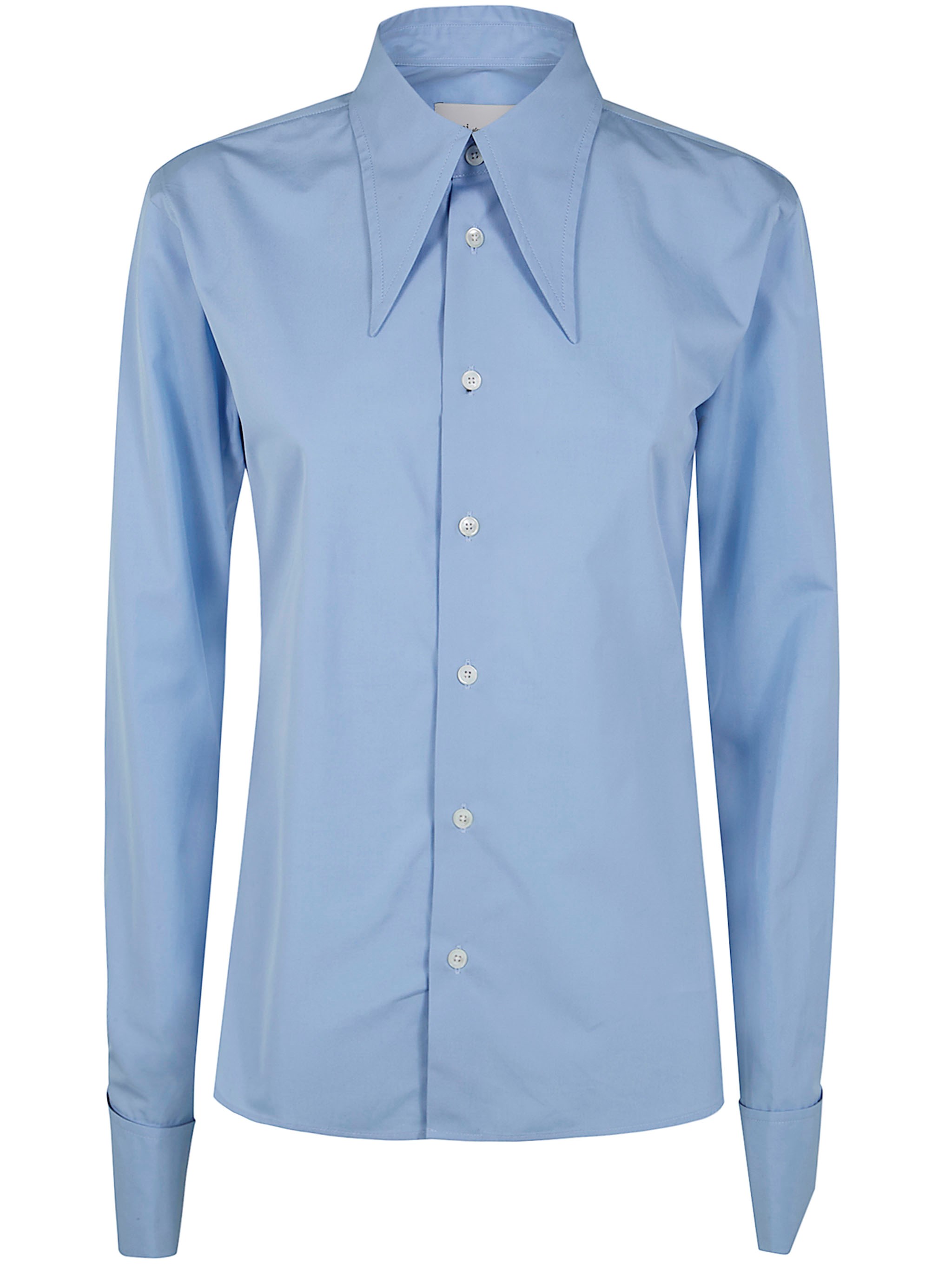 Ami Long Sleeve Adjusted Shirt With Sharp Collar - Blue | Editorialist