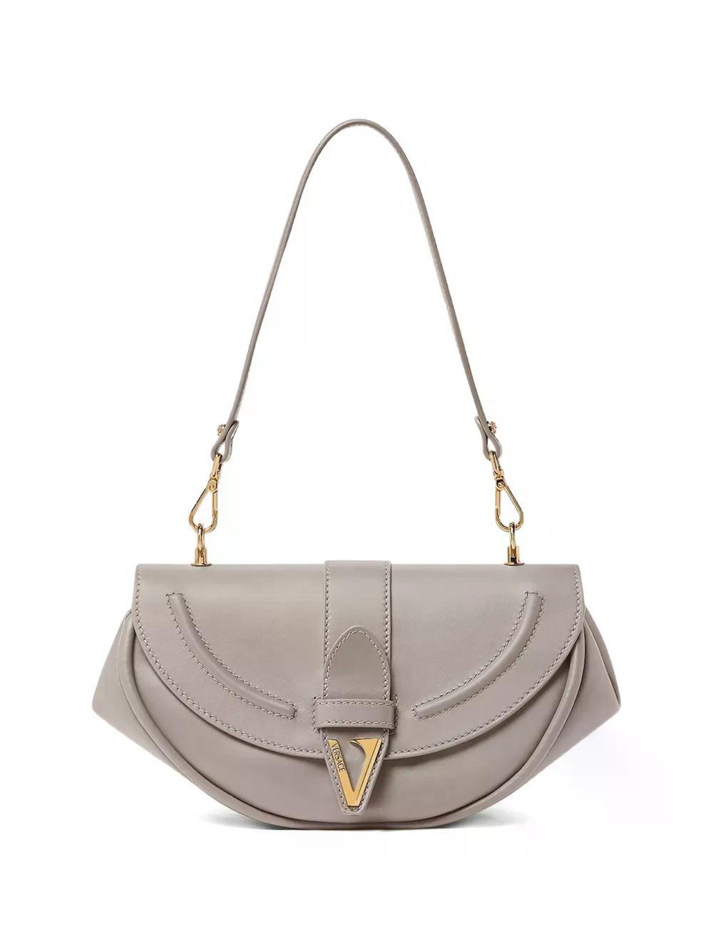 Versace Virtus Logo-Plaque Shoulder Bag - Grey | Editorialist