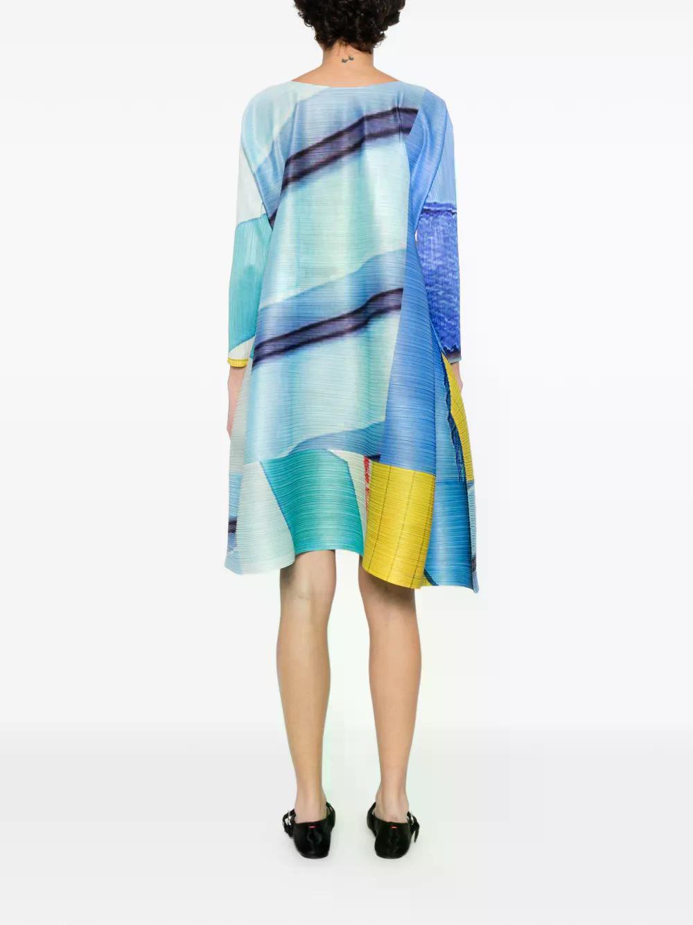 modest beach dresses Issey Miyake me 2000s Turquoise Pattern Long-Sleeve Babydoll Dress –  Vintage by Misty main image 1
